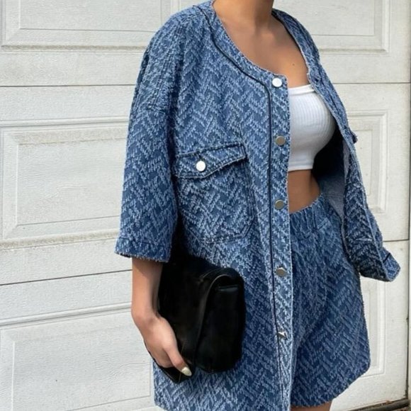 Dazy | Jackets & Coats | Dazy Denim Chambray Button Front Oversized ...